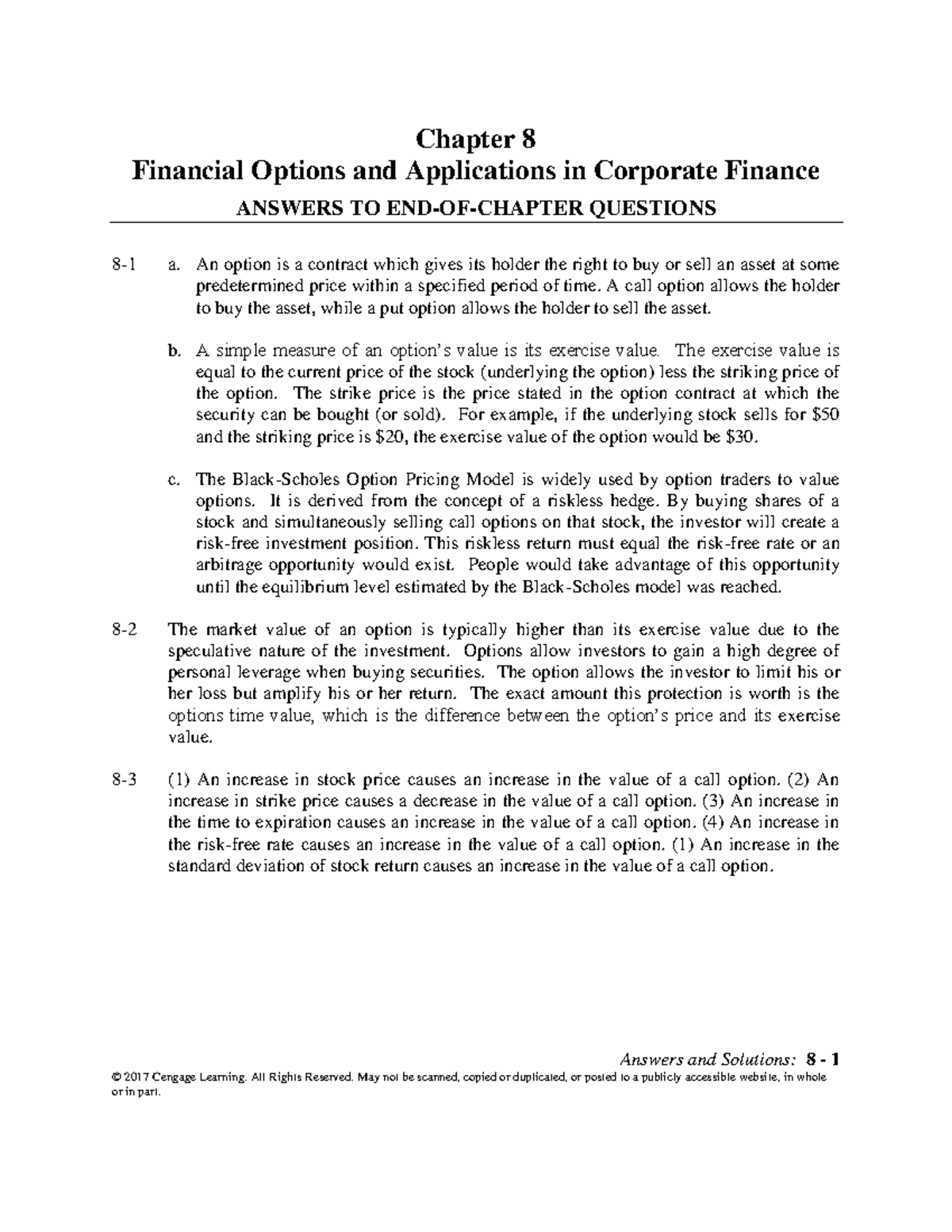 Ch08 Solutions Manual 2015-07-16 - Chapter 8 Financial Options and ...
