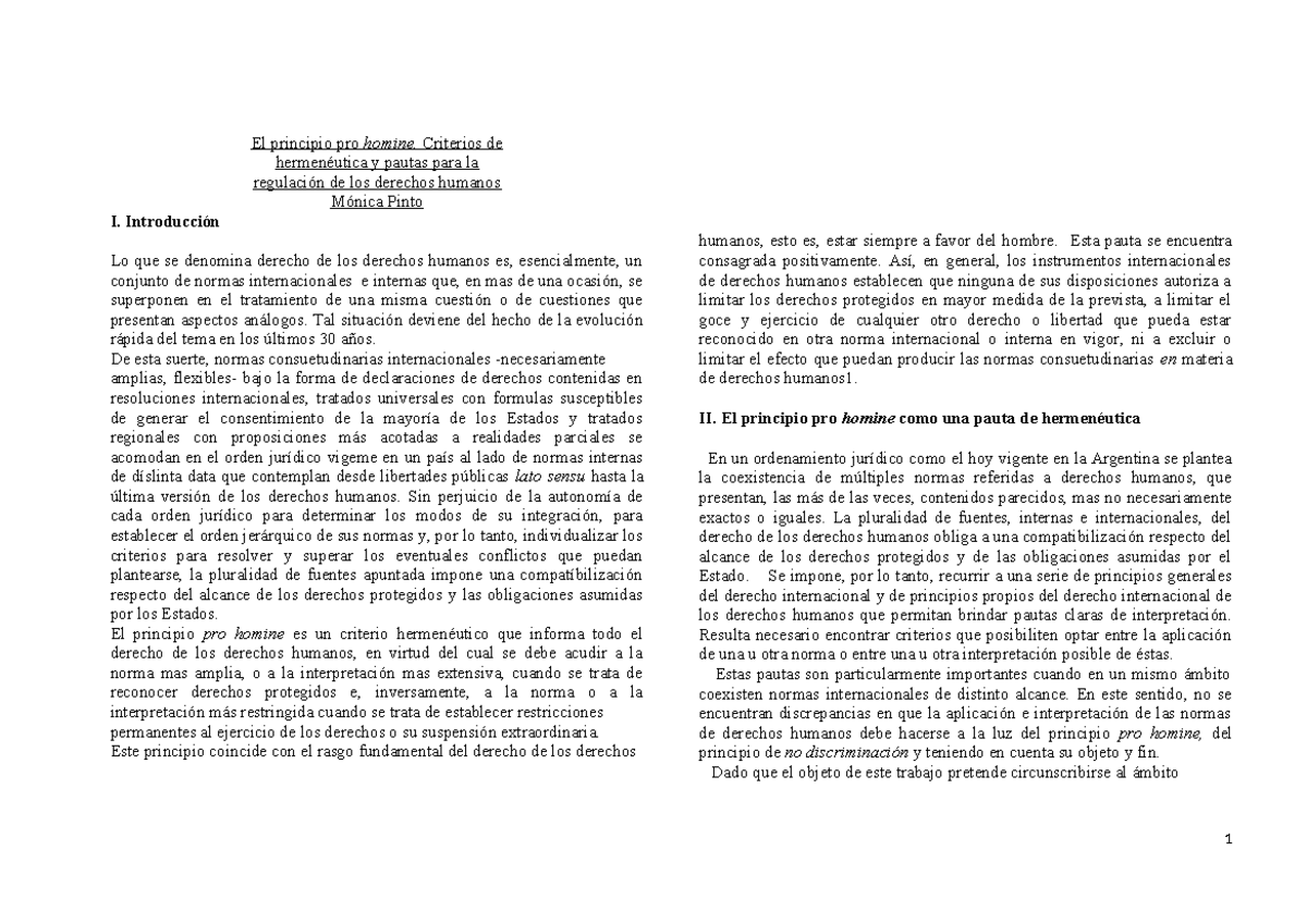 El Principio Pro Homine (1) - El principio pro homine. Criterios de ...