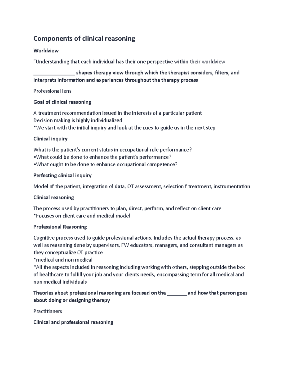 Components of clinical reasoning - Components of clinical reasoning Worldview "Understanding ...