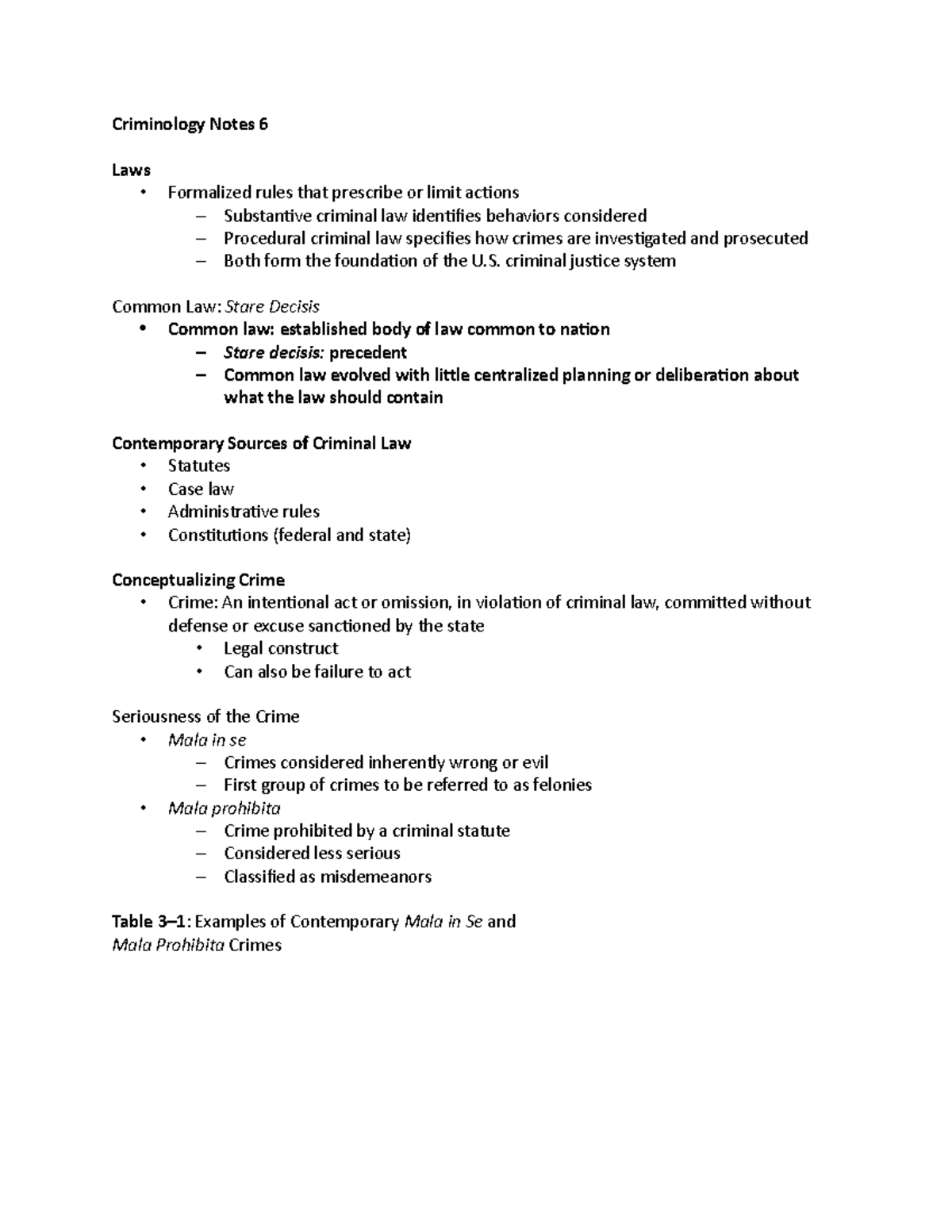 Criminology Notes 6 - criminal justice system Common Law: Stare Decisis ...