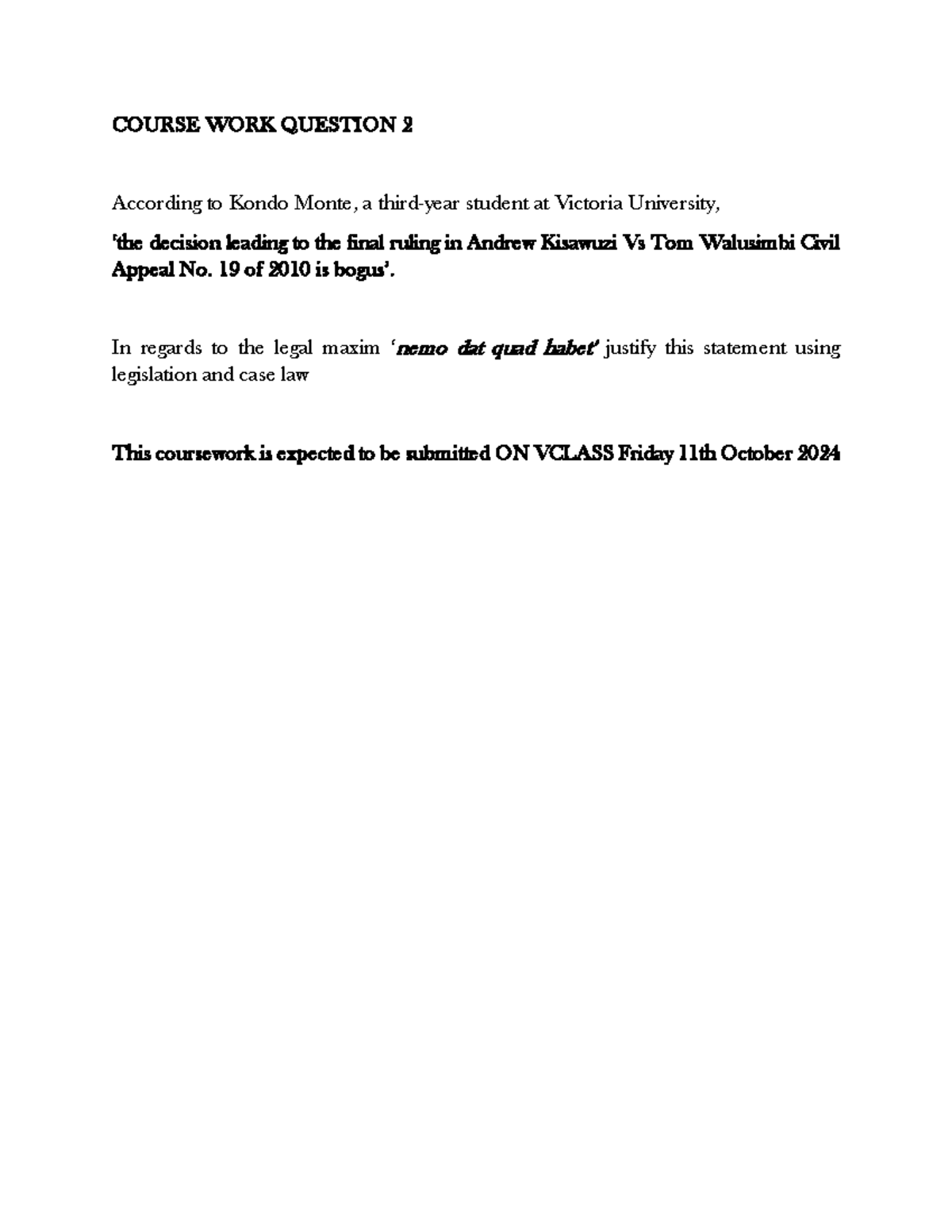 Coursework 2 LLB 3 - Guiding questions - Bachelor of Law - COURSE WORK ...