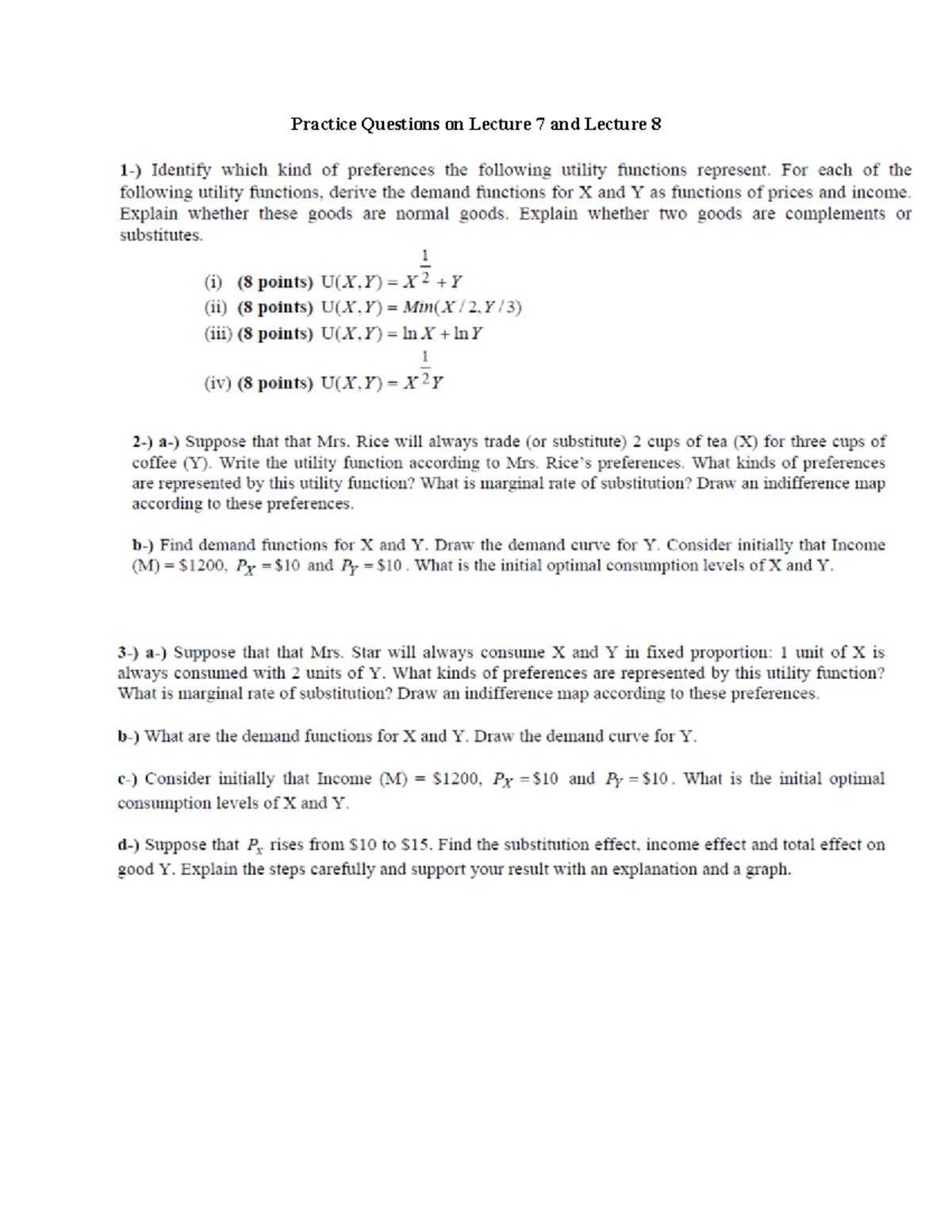Practice Questions on Lecture 7 and Lecture 8 - ECN 504 - Practice ...