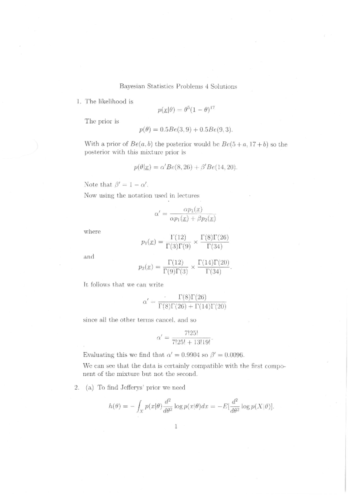 Problems 04 2016 2017 Bayesian Statistics Problems 4 Solutions 1 The Likelihood Is New} 35
