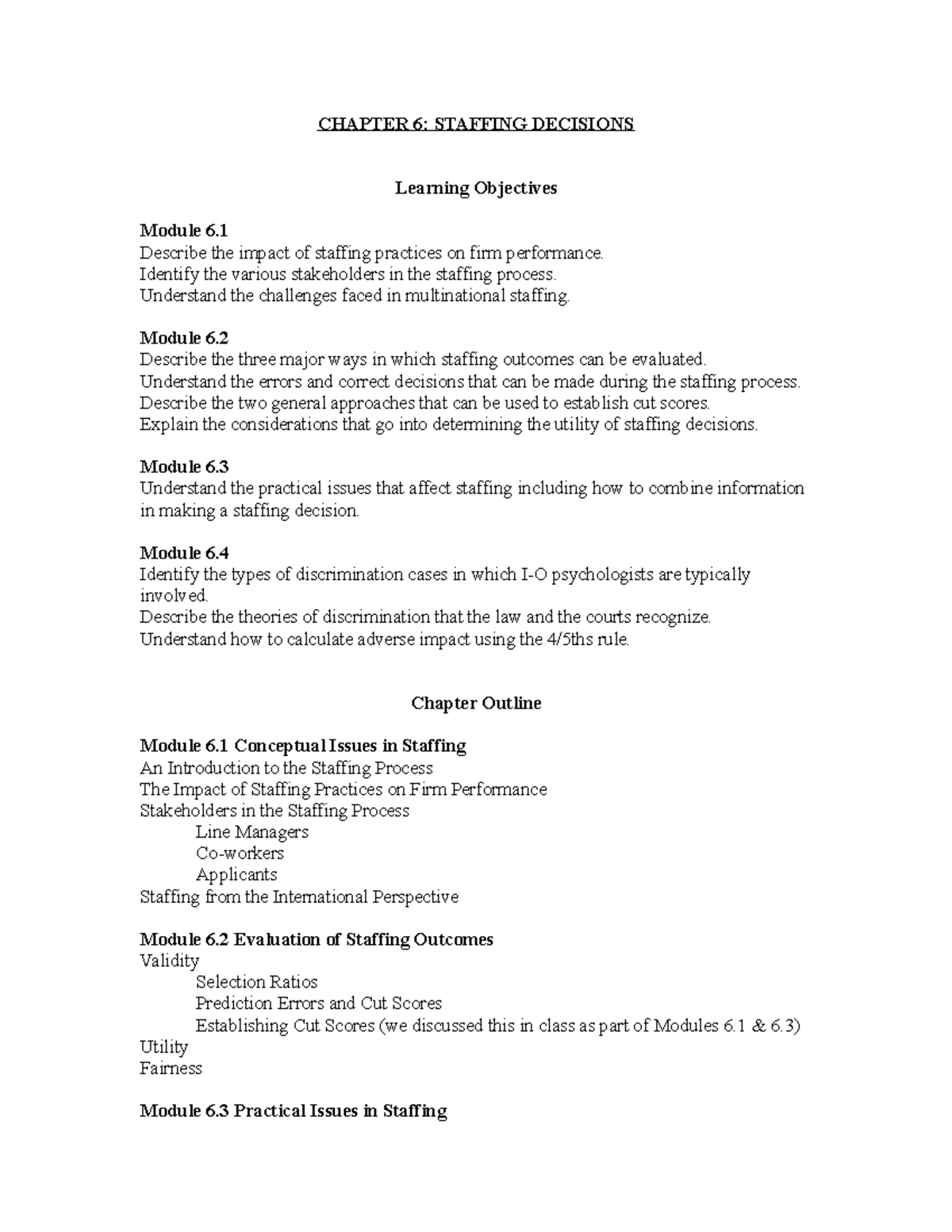 Student Study Guide ch06 Modified - CHAPTER 6: STAFFING DECISIONS ...