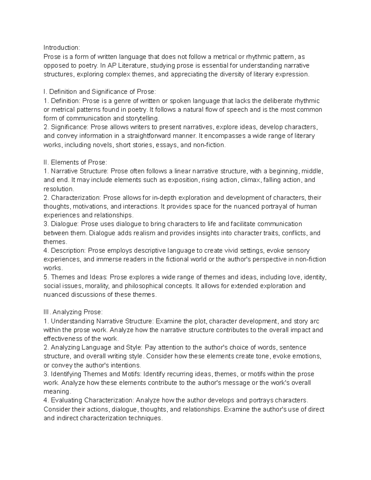 Prose in AP Literature - Introduction: Prose is a form of written ...
