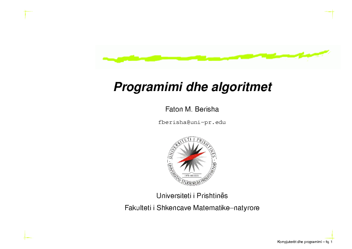 Java-01 - Lecture notes Programimi dhe algoritmat - Programimi dhe ...