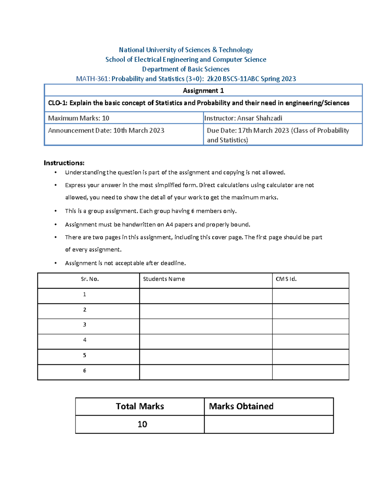 Assignment# 1(BSCS-11ABC) - National University of Sciences ...