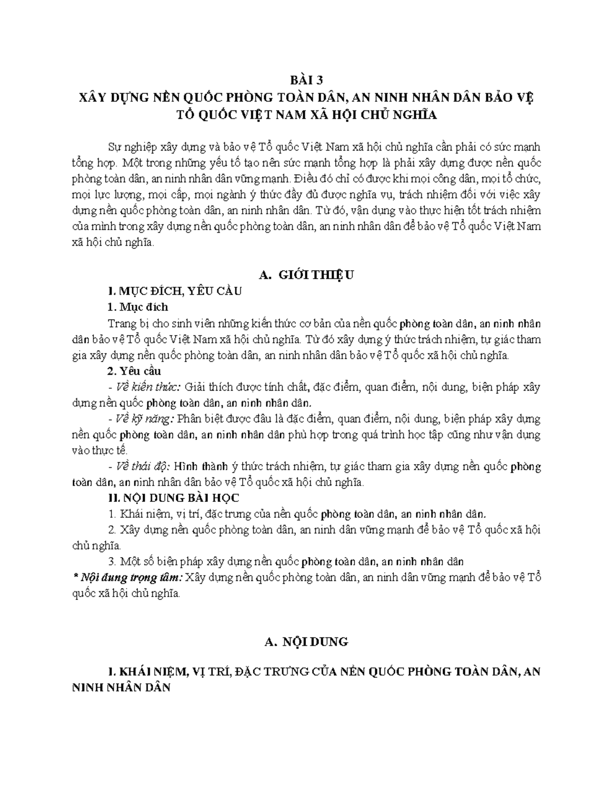 Bài 3 GDQP 25:9 - GDQP - BÀI 3 XÂY DỰNG NỀN QUỐC PHÒNG TOÀN DÂN, AN NINH NHÂN DÂN BẢO VỆ TỔ QUỐC ...