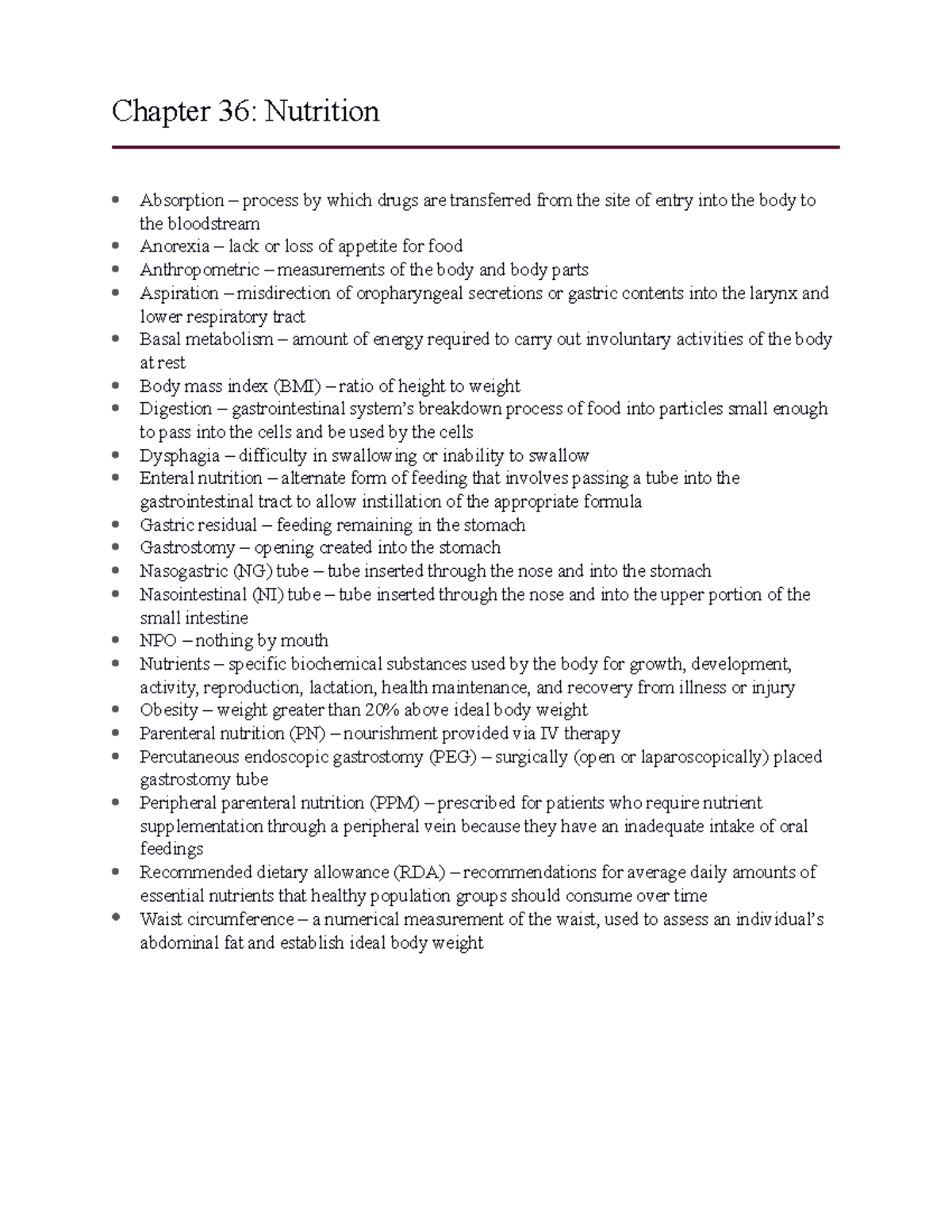Chapter 36 Fundamentals of Nursing - Chapter 36: Nutrition Absorption ...