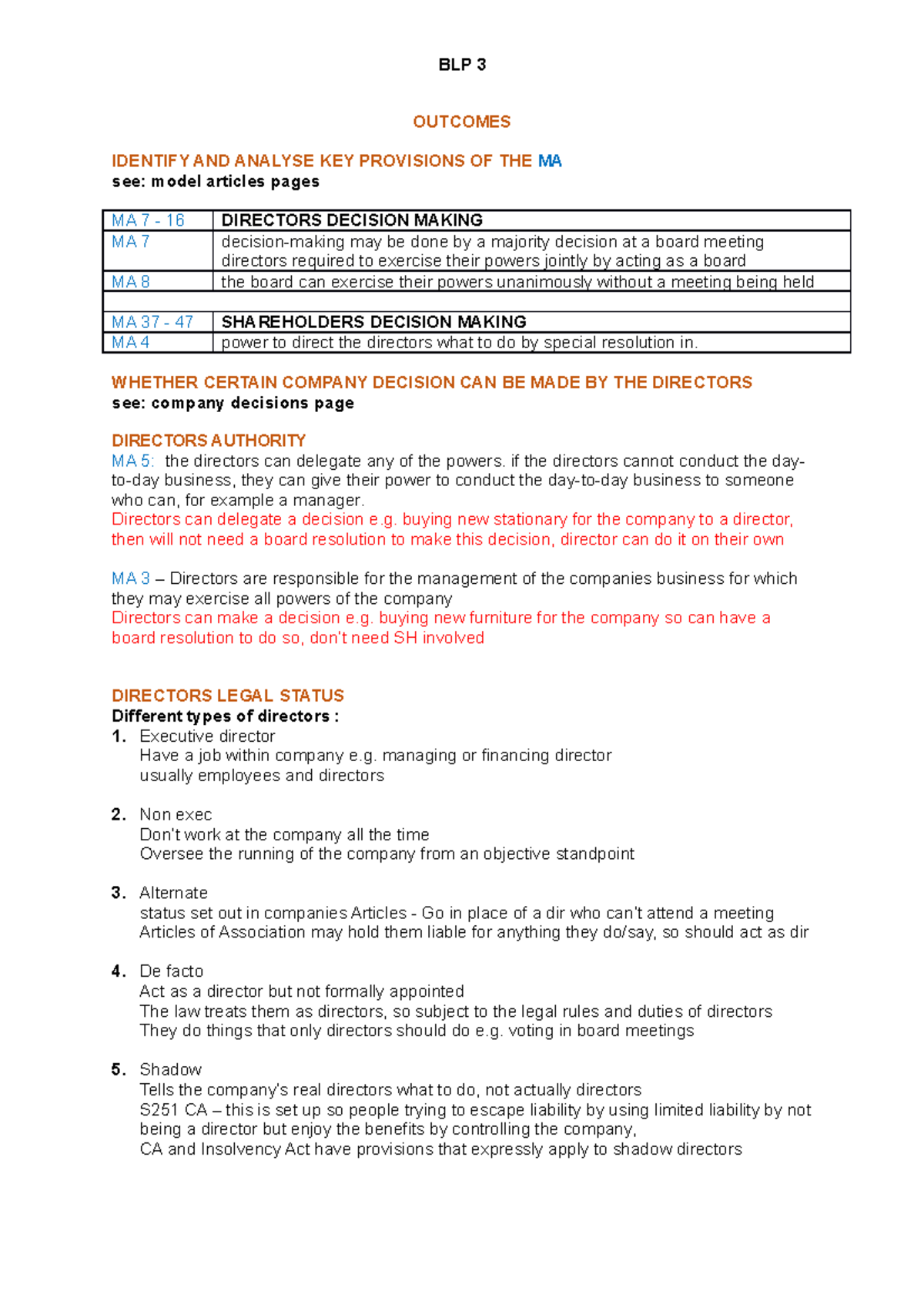 BLP 3 - BLP WORKSHOP 3 - OUTCOMES IDENTIFY AND ANALYSE KEY PROVISIONS ...