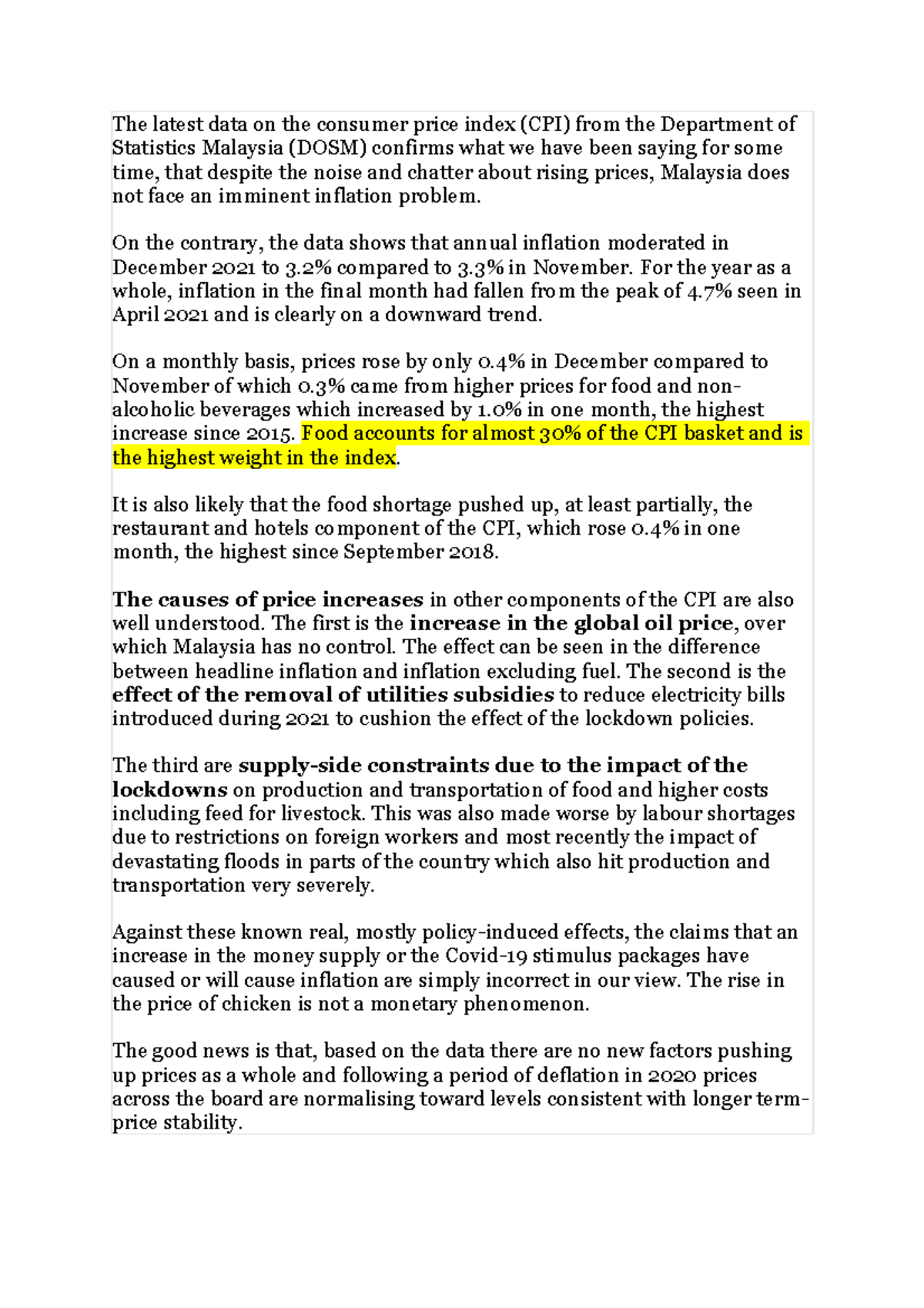 Summary - The latest data on the consumer price index (CPI) from the ...