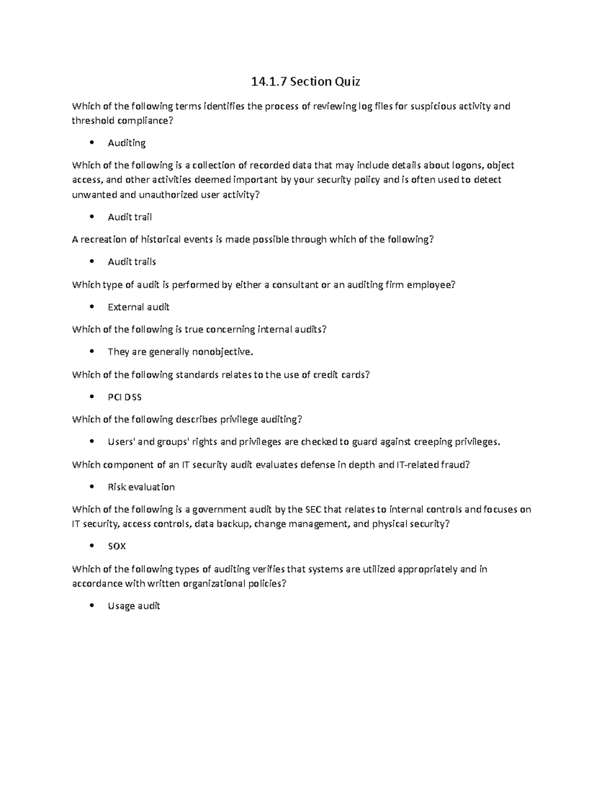 Chapter 14 Practice Questions - 14.1 Section Quiz Which of the ...