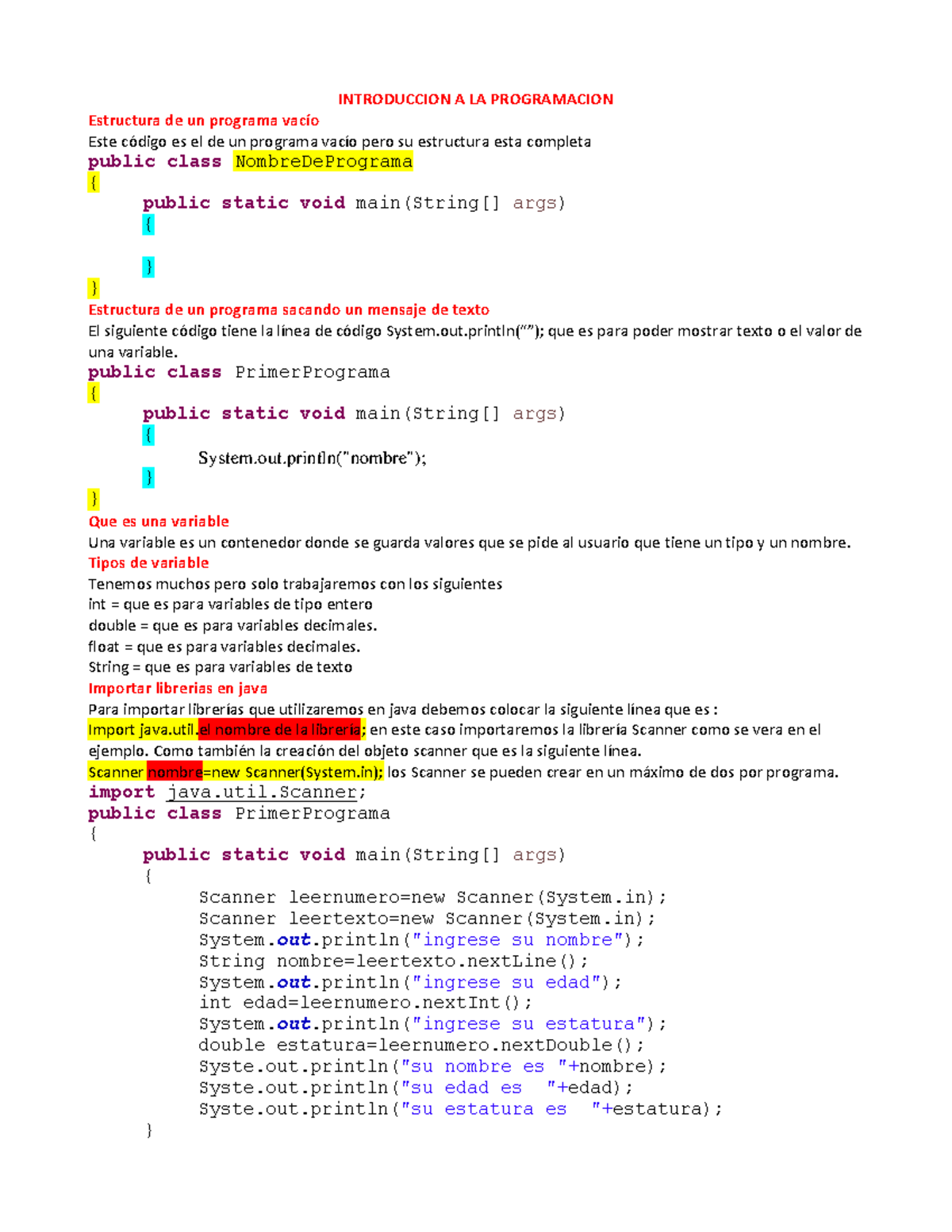 Introduccion A LA Programacion - INTRODUCCION A LA PROGRAMACION Estructura de un programa vacío ...