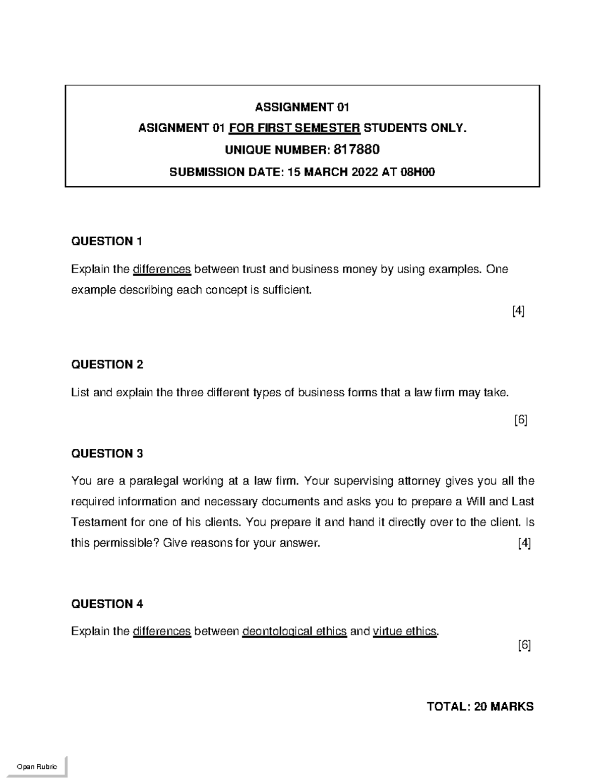 BWE1501 Assignment 1 (written) (1st semester 2022) - ASSIGNMENT 01 ...