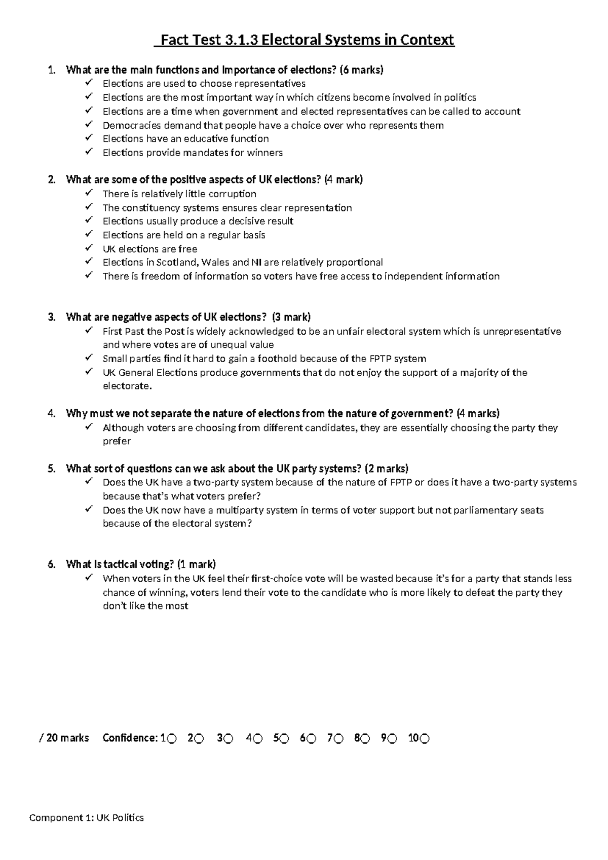 FT%201 - fact test - Fact Test 3.1 Electoral Systems in Context 1. What ...