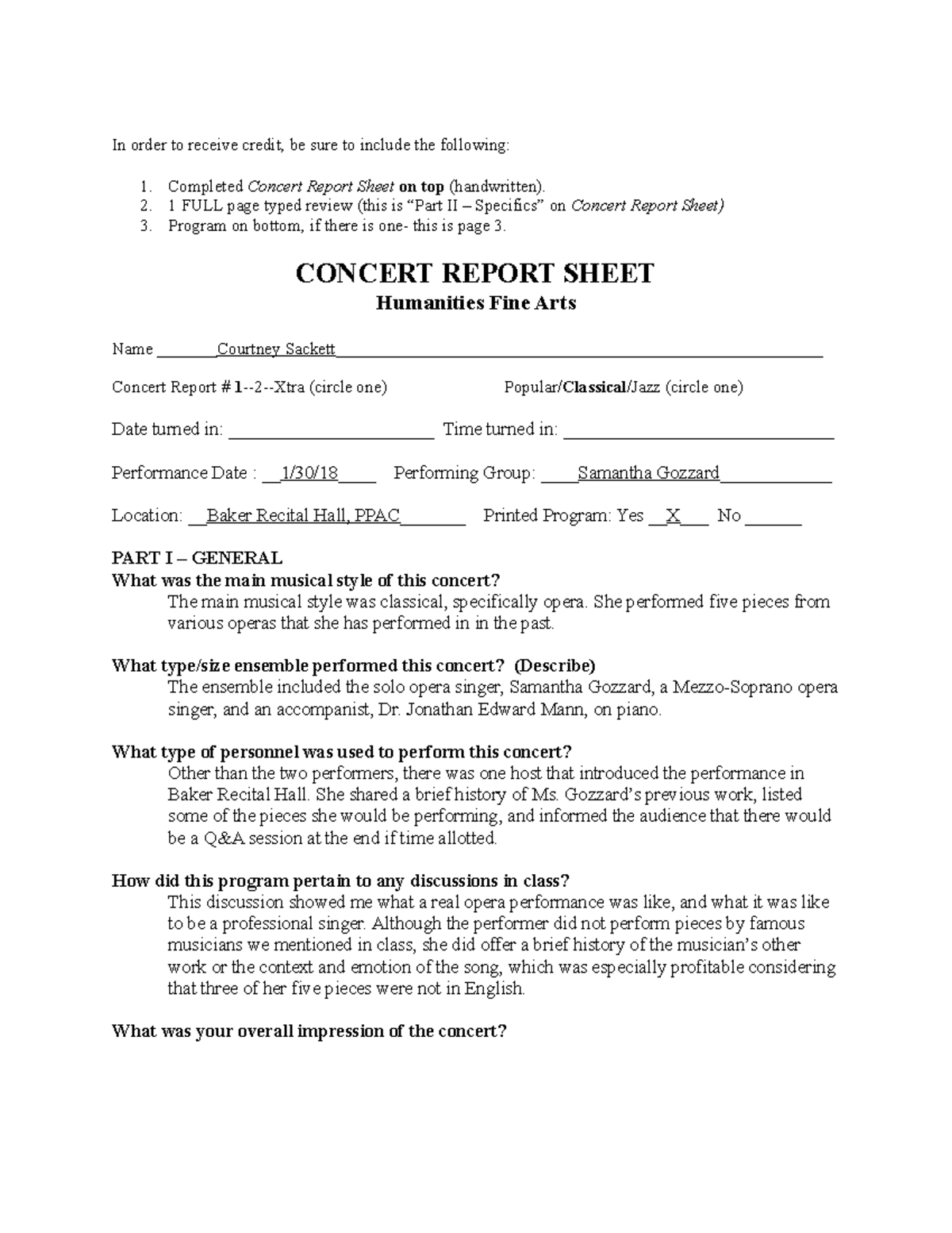 Concert Report Sheet - In order to receive credit, be sure to include ...