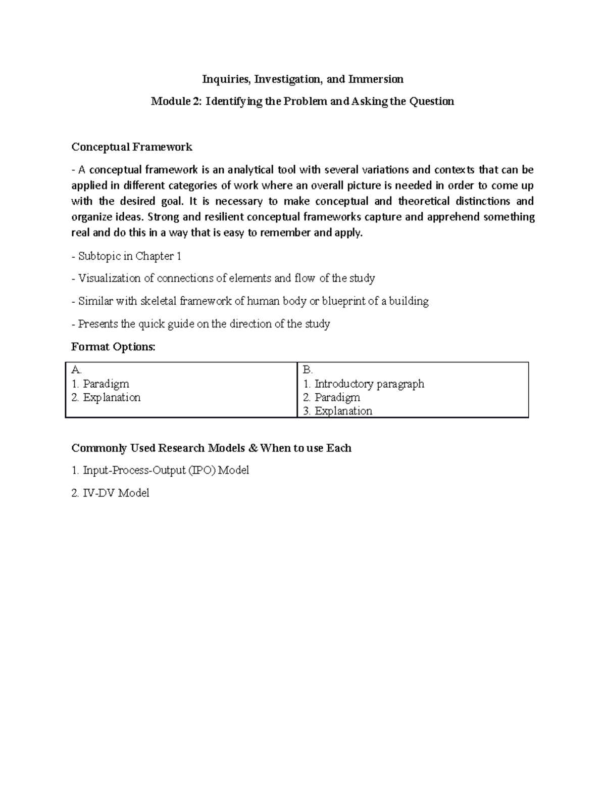 Inquiries - Notes - Inquiries, Investigation, and Immersion Module 2 ...