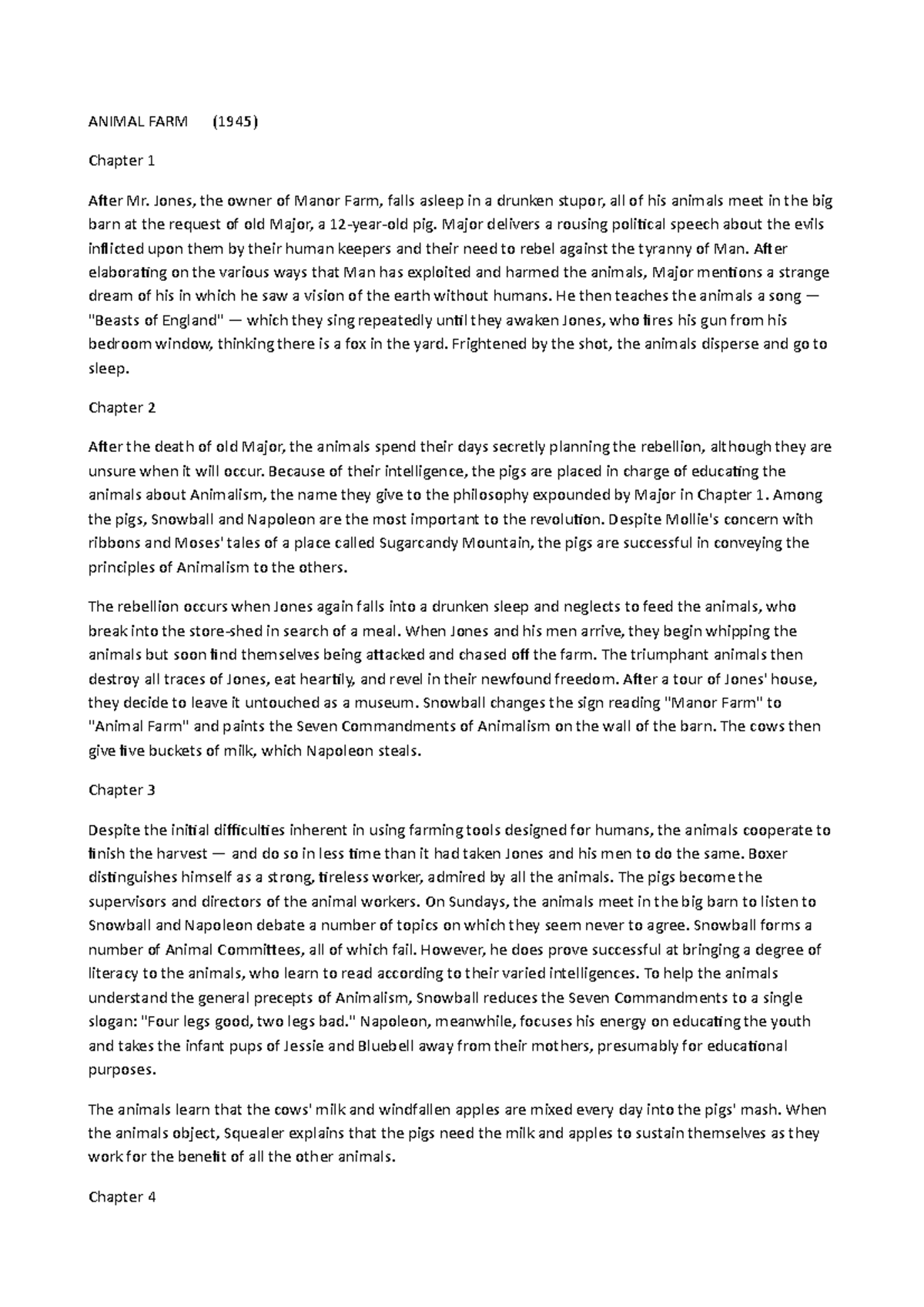 Animal FARM worksheet - ANIMAL FARM (1945) Chapter 1 After Mr. Jones ...