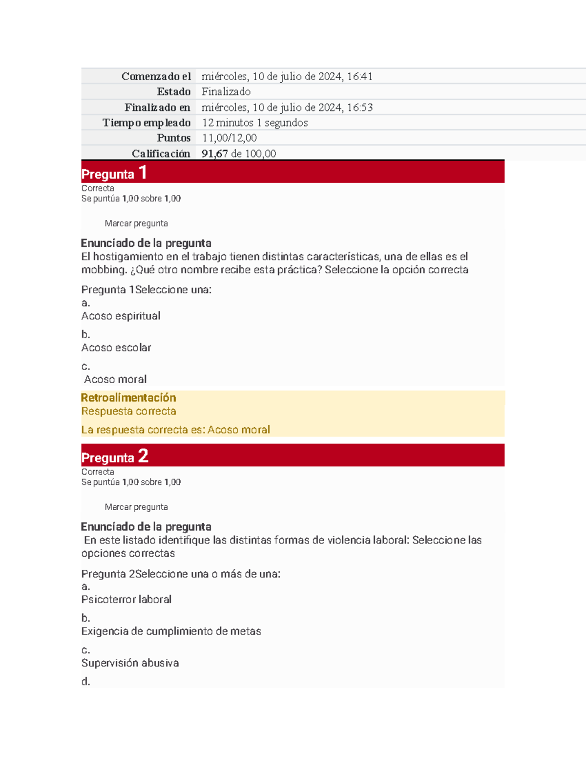 Prueba 2 - diplomado violencia de genero - Comenzado el miércoles, 10 de julio de 2024, 16 ...