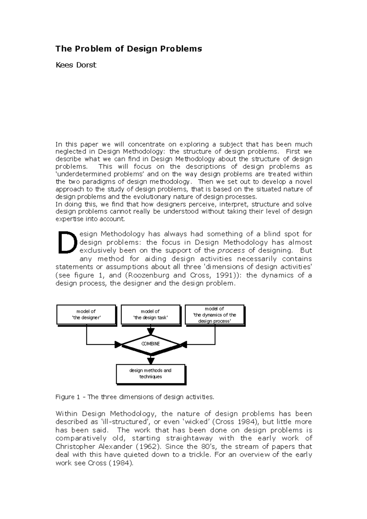 Dorst 2003 - Complusory article needed for the quizzes. - The Problem ...