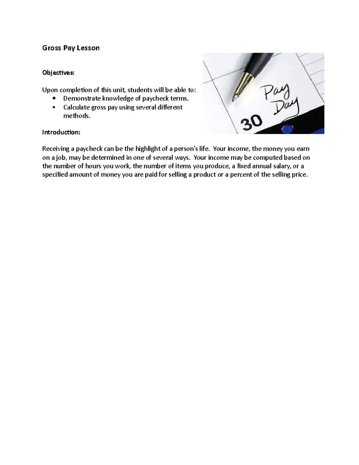 MEL3E - Gross pay with overtime worksheet - Gross Pay Lesson Objectives ...