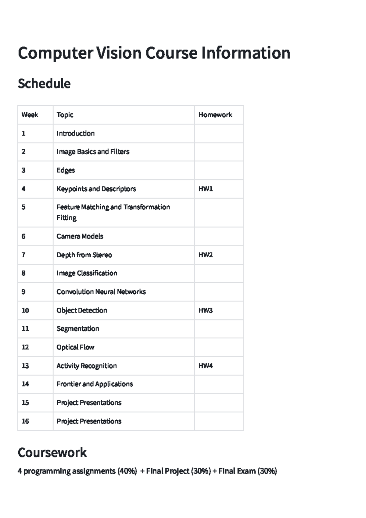 Computer Vision Course Information - Computer Vision Course Information ...