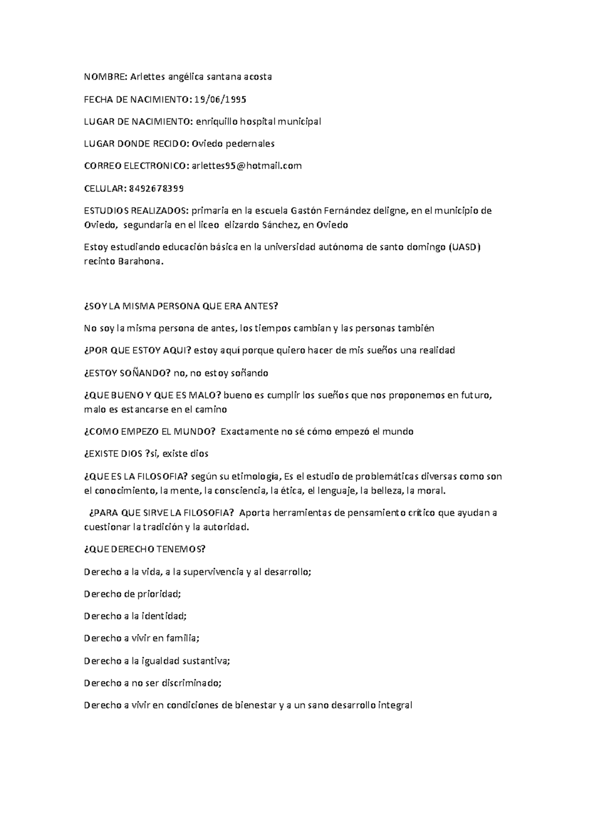 YO Y EL OTRO Filosofia - gracias - NOMBRE: Arlettes angélica santana ...