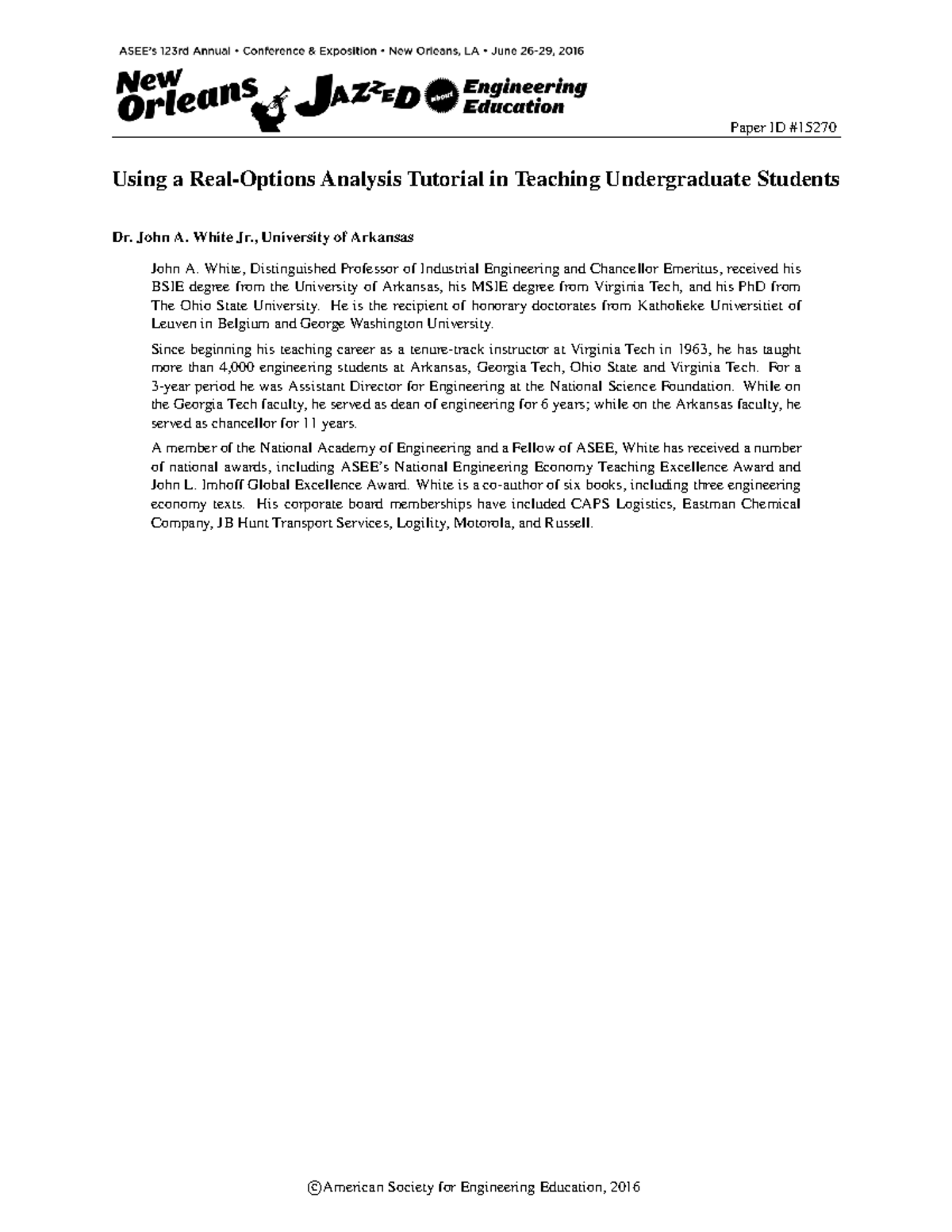 Using a real options analysis tutorial in teaching undergraduate ...
