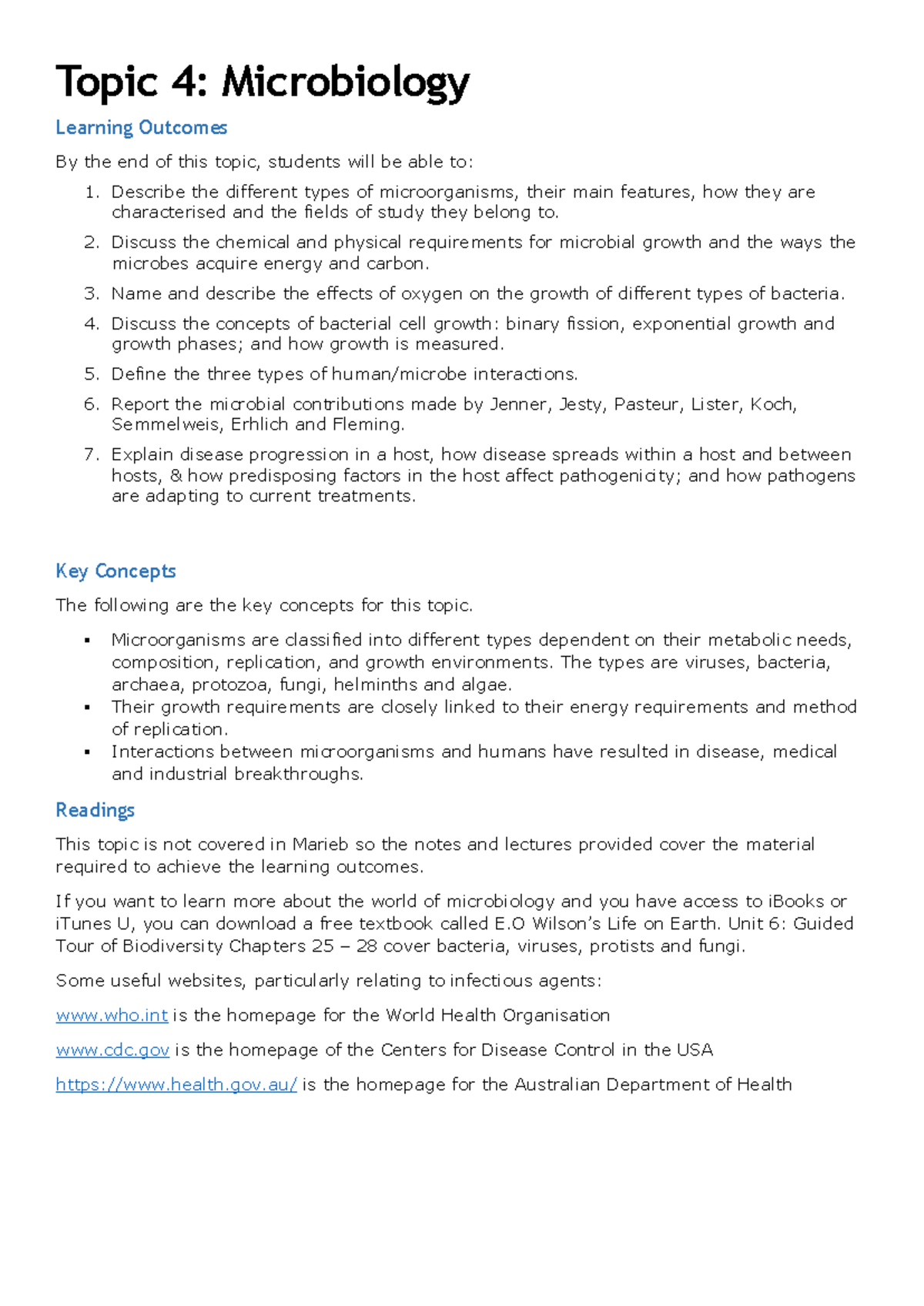 Topic 4 Microbiology - Learning Outcomes By the end of this topic ...
