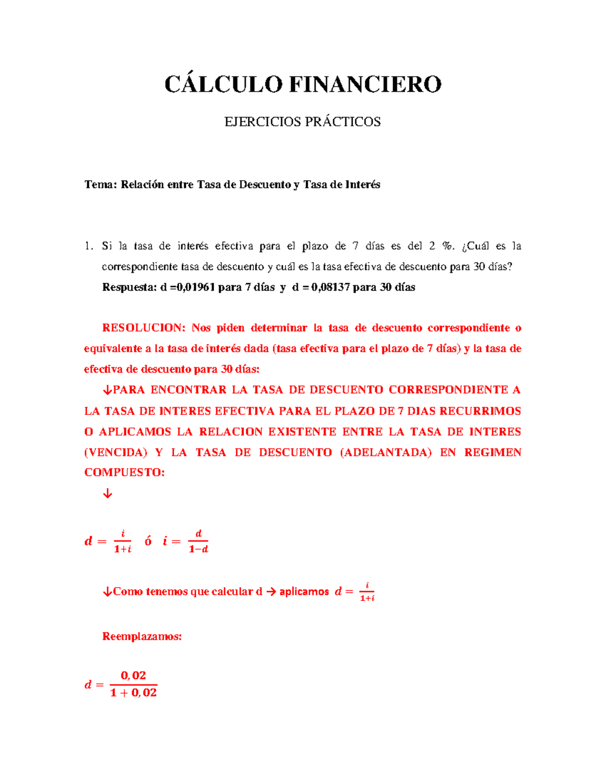5- Relación Entre TASA DE Interés Y TASA DE Descuento GUÍA - CÁLCULO ...