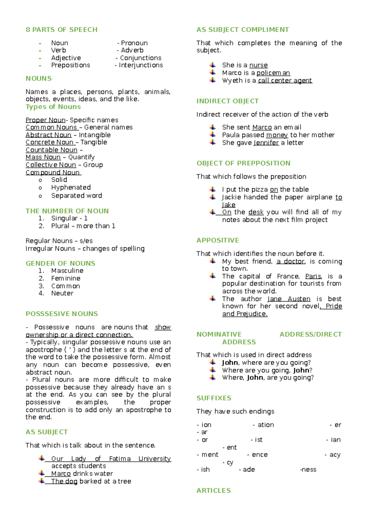 ENG111- Prelim - 8 PARTS OF SPEECH Noun - Pronoun Verb - Adverb ...