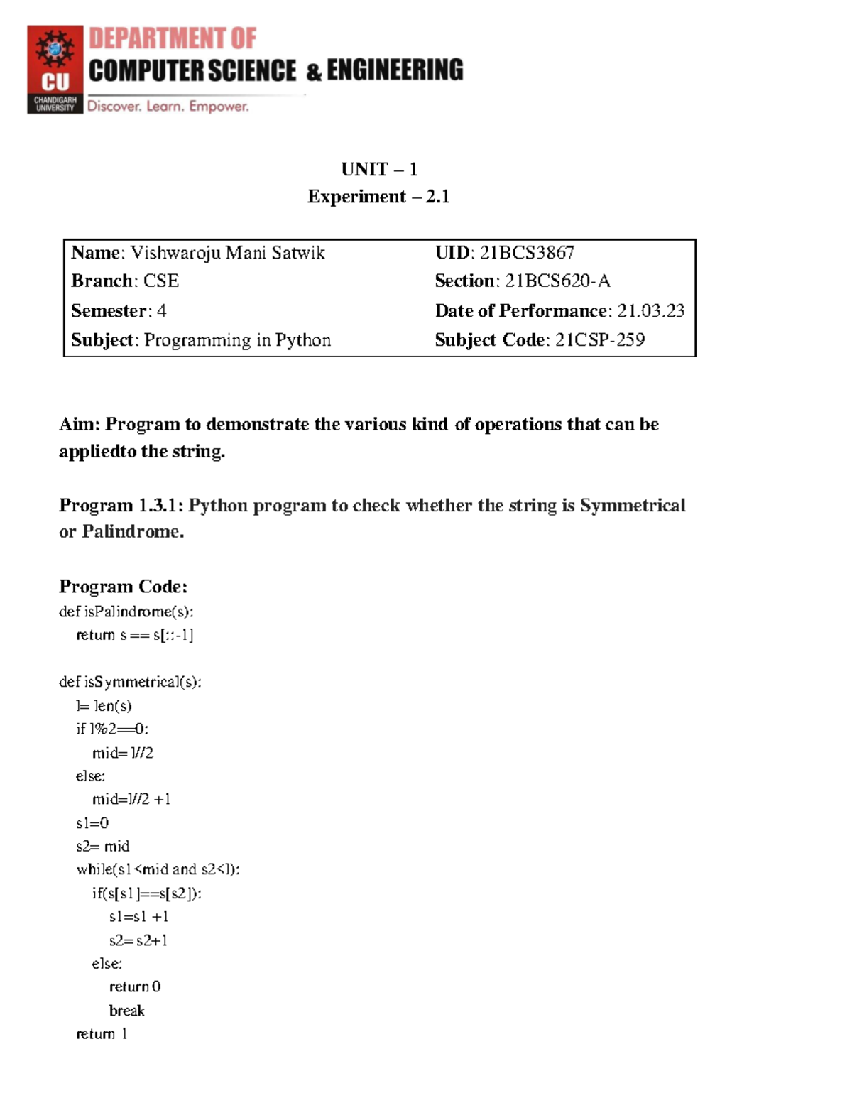 WS 2.1 (3867) - devansh - UNIT – 1 Experiment – 2. Name: Vishwaroju ...