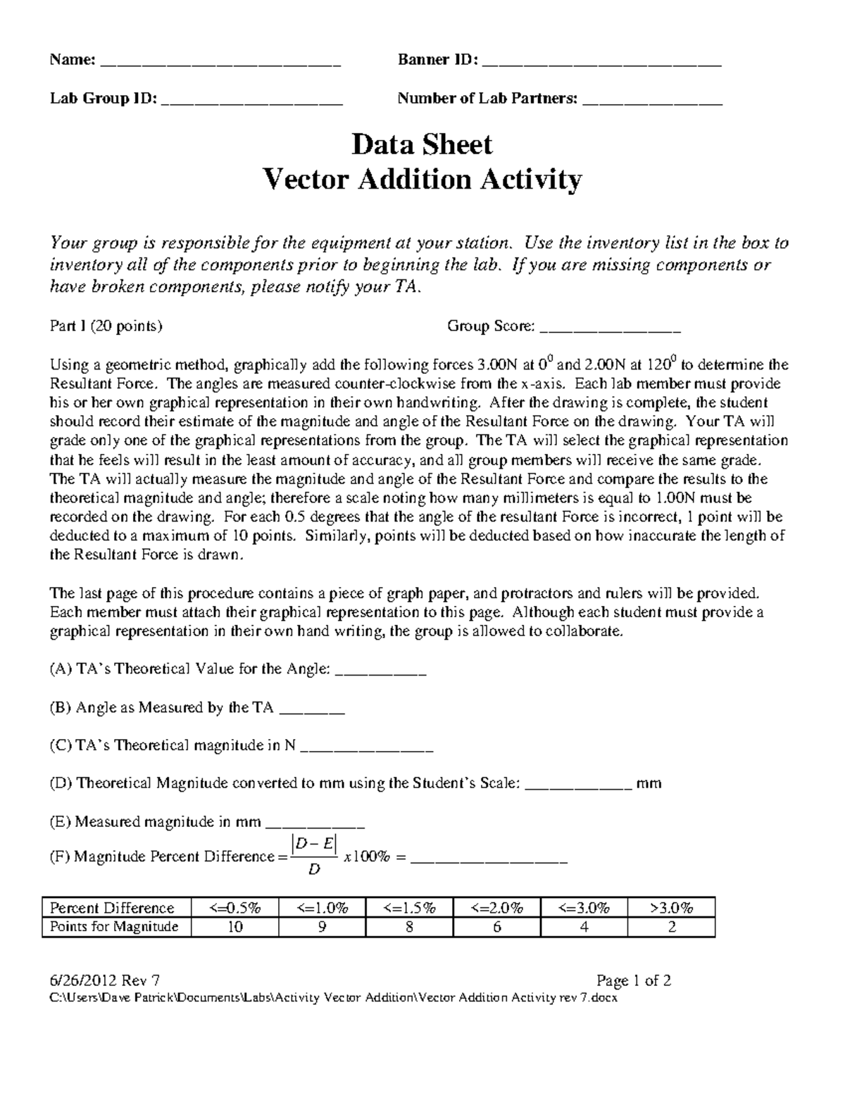 Vector Addition Activity - 6/26/2012 Rev 7 Page 1 of 2 C:\Users\Dave ...