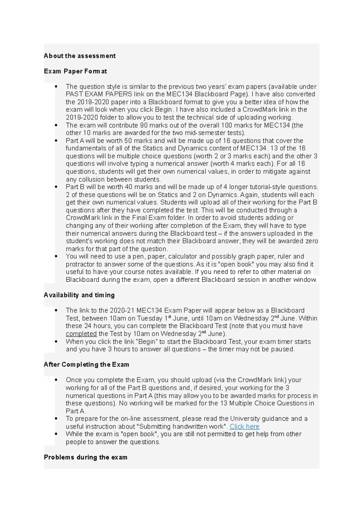 Information about the module assessment - About the assessment Exam ...
