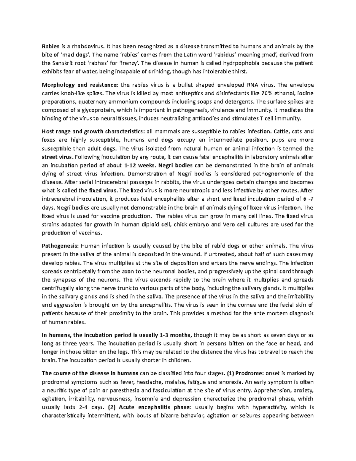 Rabies - Lecture notes 2 - Rabies is a rhabdovirus. It has been ...