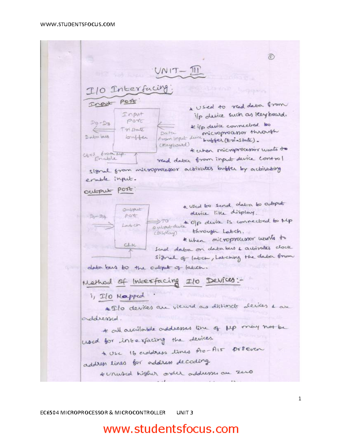 104453 2013 regulation - 1 EC6504 MICROPROCESSOR & MICROCONTROLLER UNIT 3 WWW.STUDENTSFOCUS 2 ...