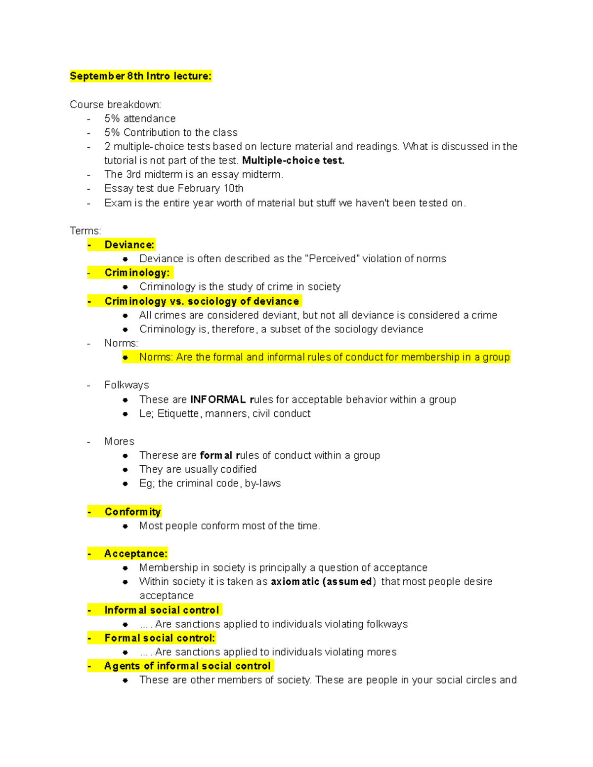 Sociology of Deviance - FULL in-depth lecture notes - September 8th ...