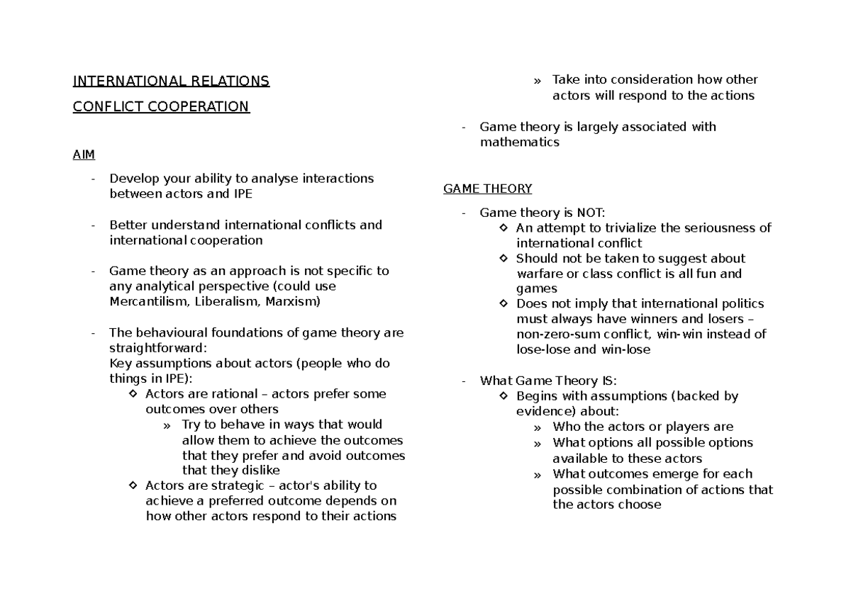 Conflict Cooperation - INTERNATIONAL RELATIONS CONFLICT COOPERATION AIM ...
