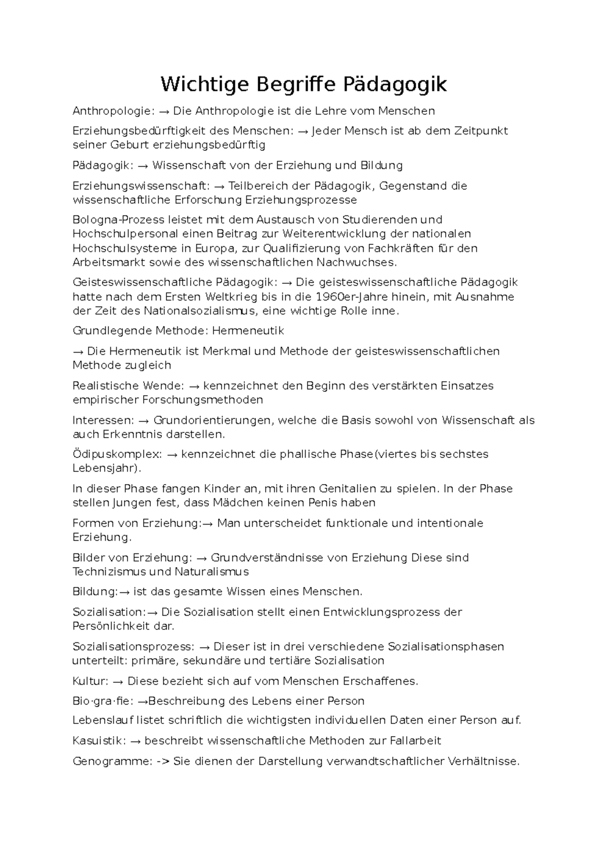 Wichtige Begriffe Pädagogik - Wichtige Begriffe Pädagogik Anthropologie ...