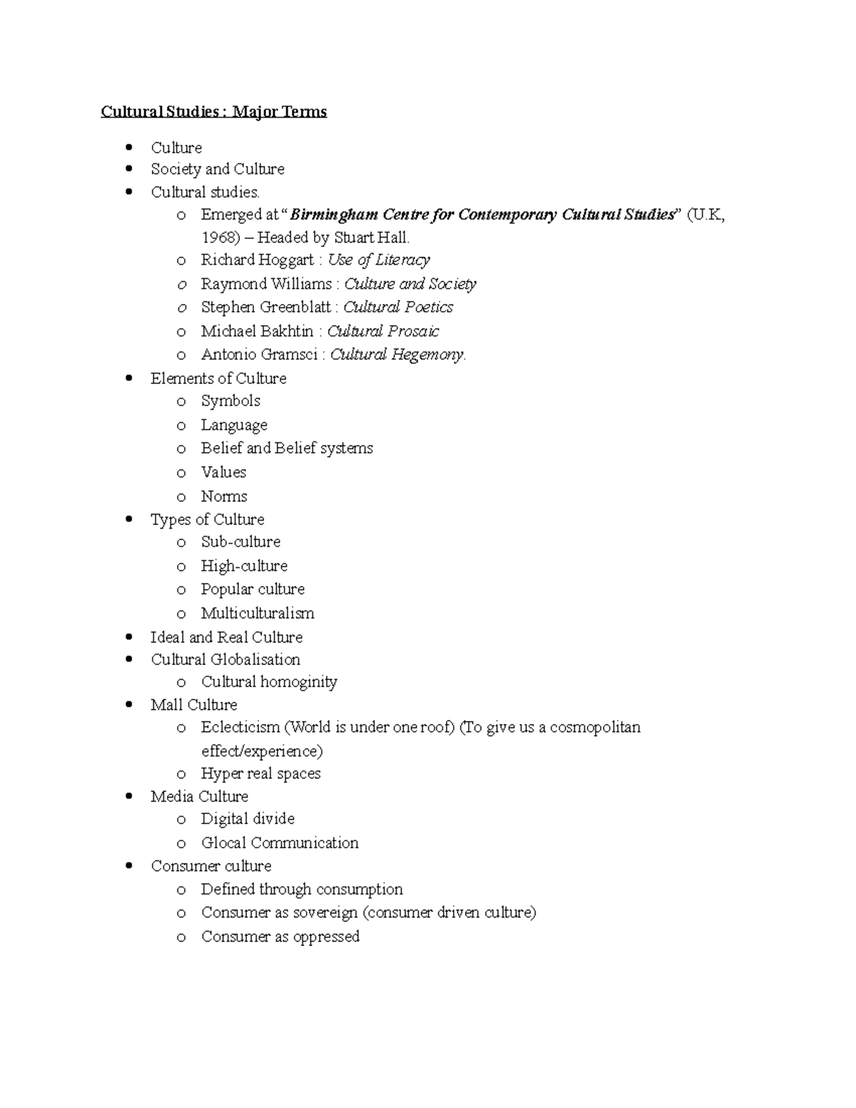 1 Cultural Studies and Major Theorists - Cultural Studies : Major Terms ...