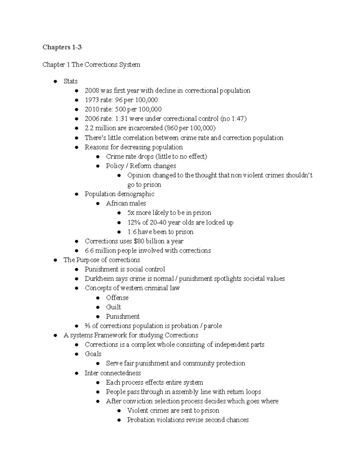 Unit 1 Notes - Chapters 1- Chapter 1 The Corrections System Stats 2008 ...