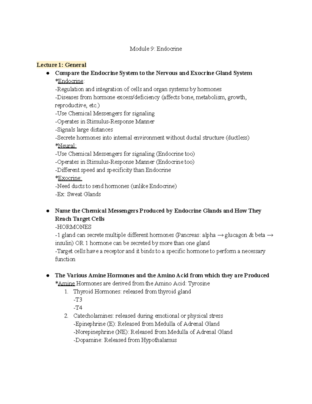 PHYS 3200 Exam 5 Endocrine Study Guide - Module 9: Endocrine Lecture 1 ...