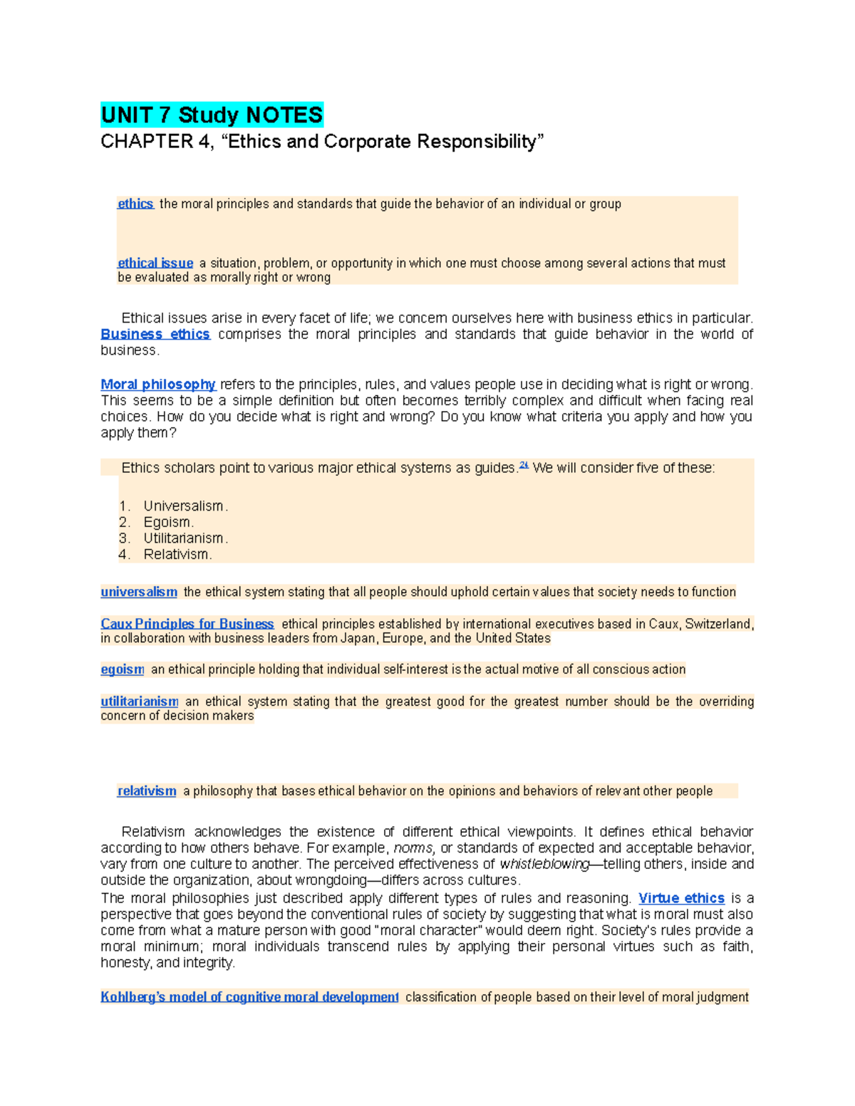 MT140 Unit 7 Study Notes, Chapter 4 - UNIT 7 Study NOTES CHAPTER 4 ...