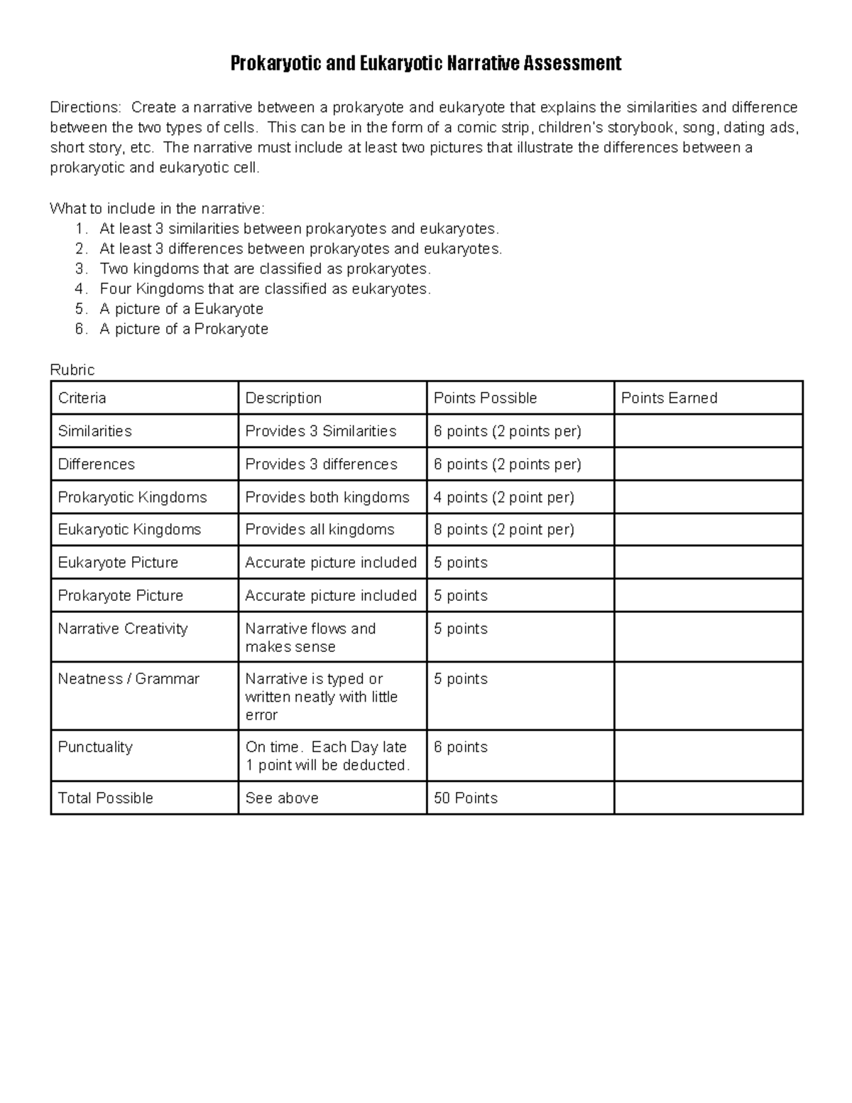 Prokaryoticand Eukaryotic Cell Comparison Project-1 - Prokaryotic and ...