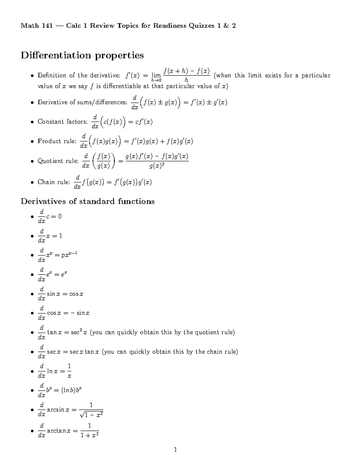 141-Calc1-Review - calc 1 review - Math 141 — Calc 1 Review Topics for Readiness Quizzes 1 & 2 ...