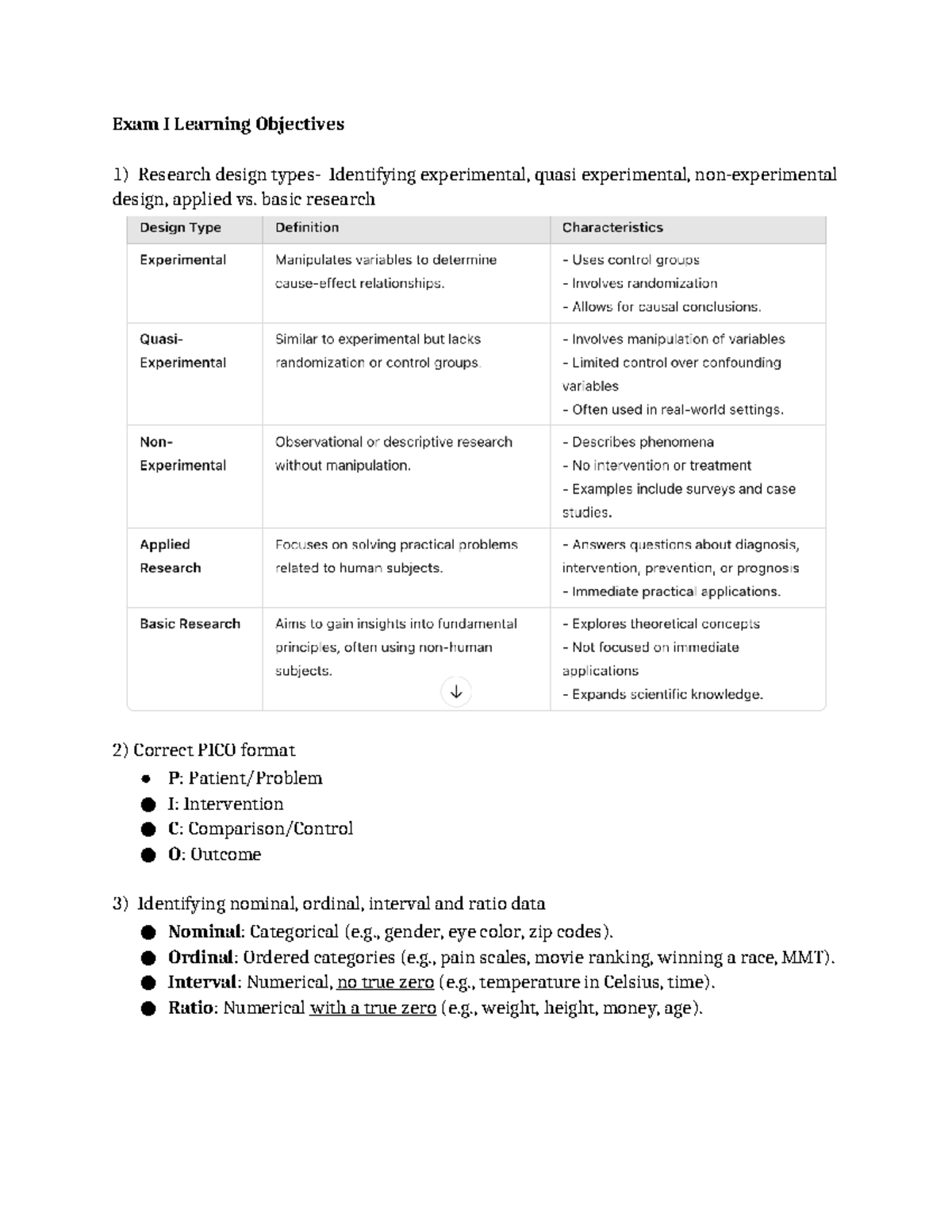 Exam I Learning Objectives - Exam I Learning Objectives Research design ...