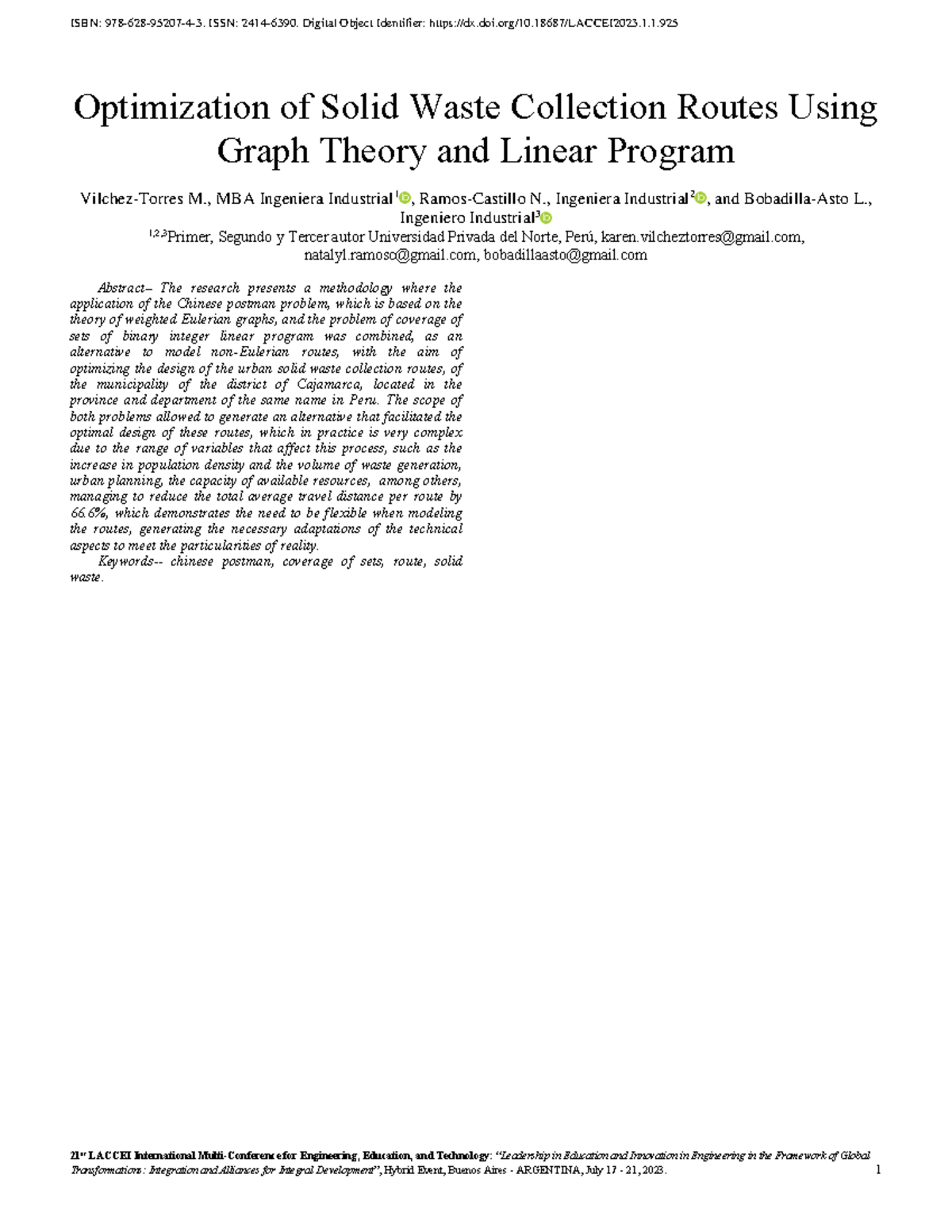 Optimization of Solid Waste Collection Routes Using Graph Theory and ...