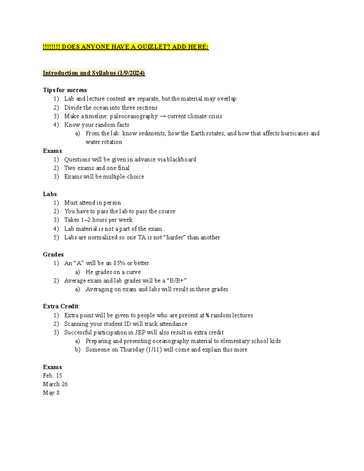 GEOL-107 2024 Notes - !!!!!!!! DOES ANYONE HAVE A QUIZLET? ADD HERE ...