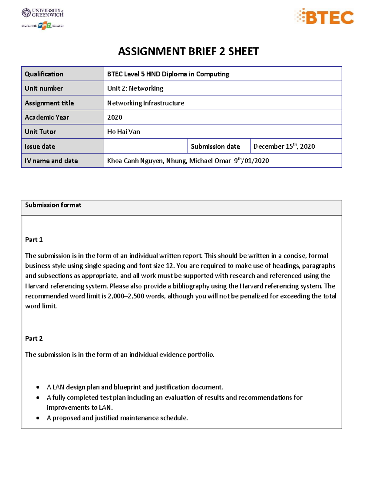 Pdfcoffee - wefwef - ASSIGNMENT BRIEF 2 SHEET Qualification BTEC Level 5 HND Diploma in ...