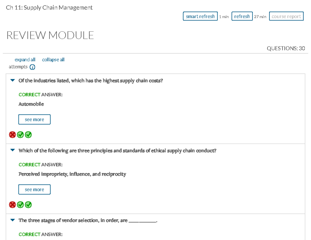 Dynamic Study Modules - Review Ch 11 - Ch 11: Supply Chain Management smart refresh 1 min ...